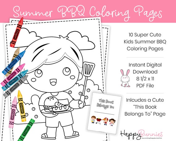 Kids Summer Barbeque Coloring Pages Set of 10 Summer BBQ - Etsy