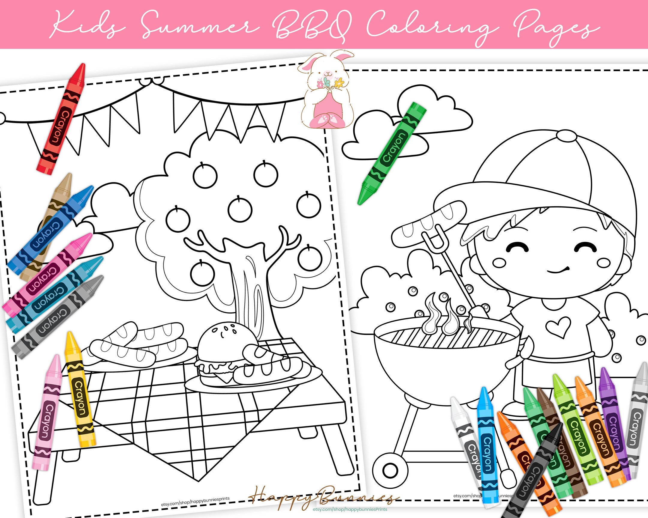 Kids Summer Barbeque Coloring Pages, Set of 10, Summer BBQ Coloring ...