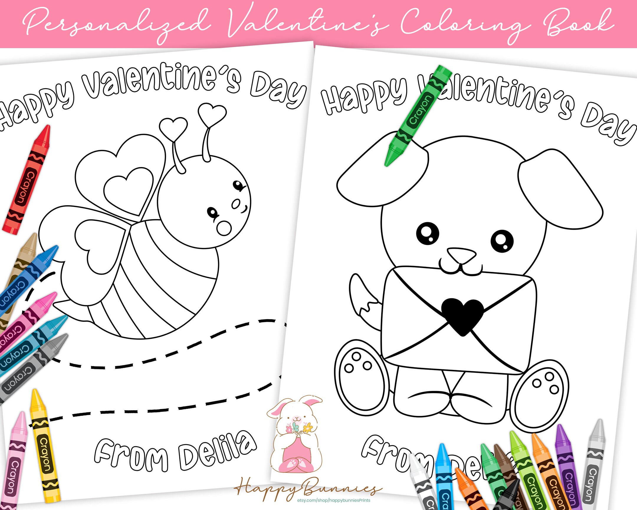 Personalized Valentine’s Day Coloring Book, Printable Valentine’s Day ...