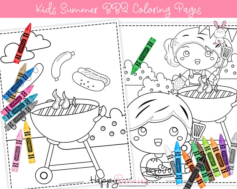 Kids Summer Barbeque Coloring Pages Set of 10 Summer BBQ - Etsy