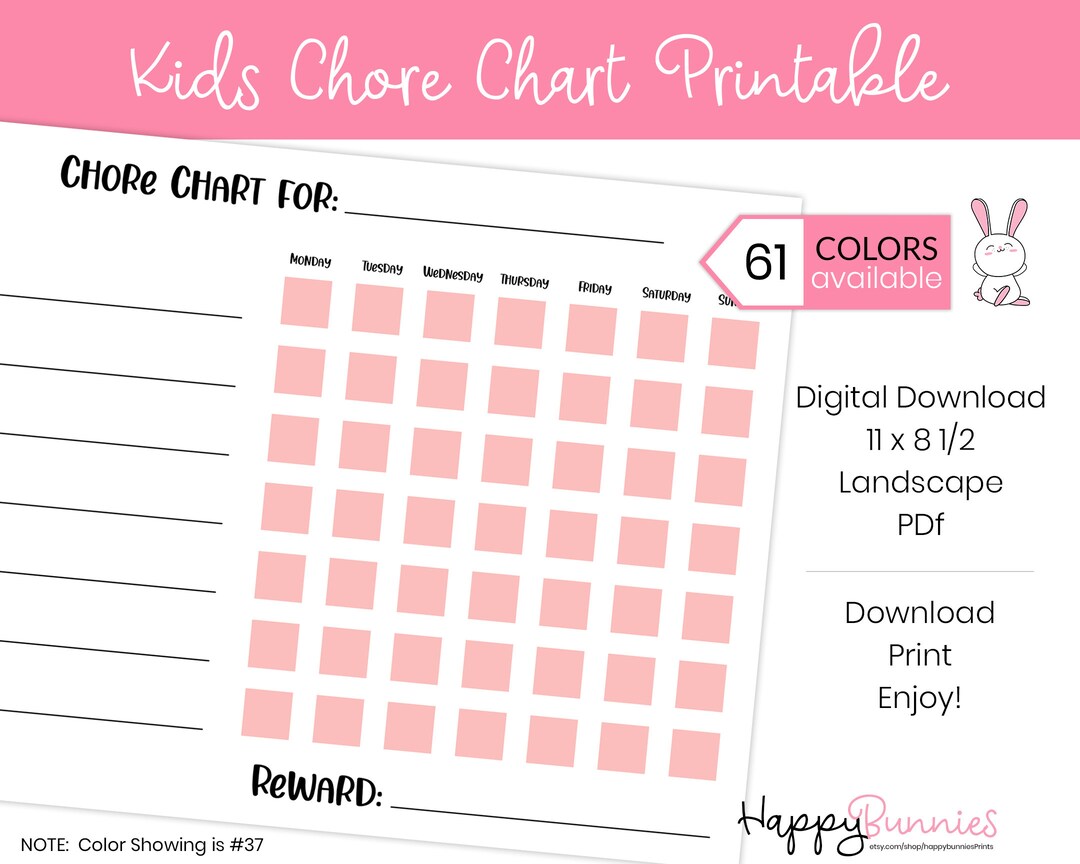 Printable Chore Chart for Kids, Child Responsibility Chart, Rewards for ...
