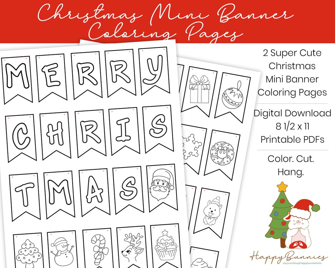 Christmas Mini Banner Coloring Pages, Printable Merry Christmas ...
