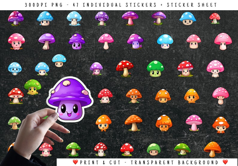 Cute Mushrooms PNG Stickers, Sticker Png Bundle, Printable Stickers ...