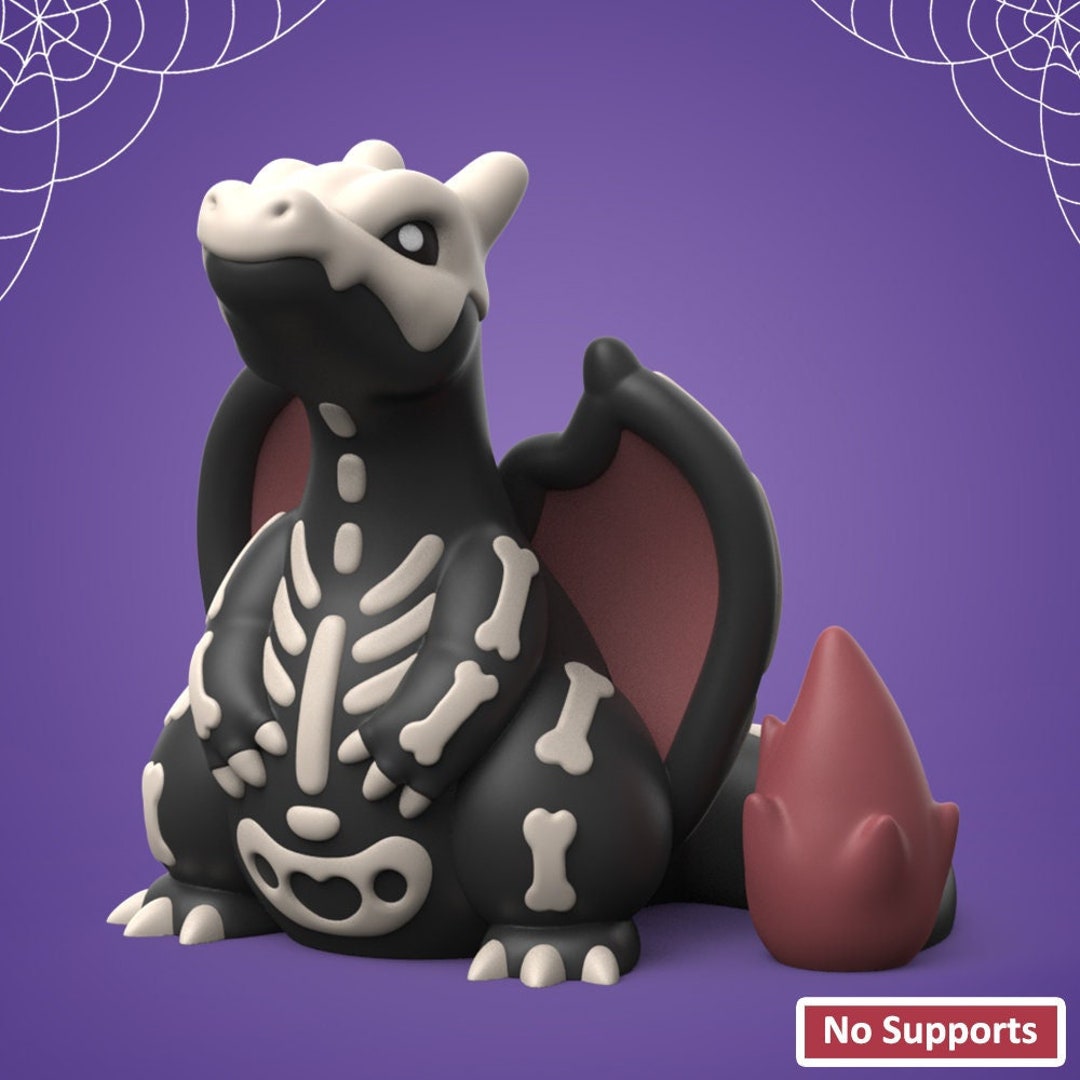 Halloween Chibi Skeleton Charizard (3D Printed - Ready to Paint, Multi ...