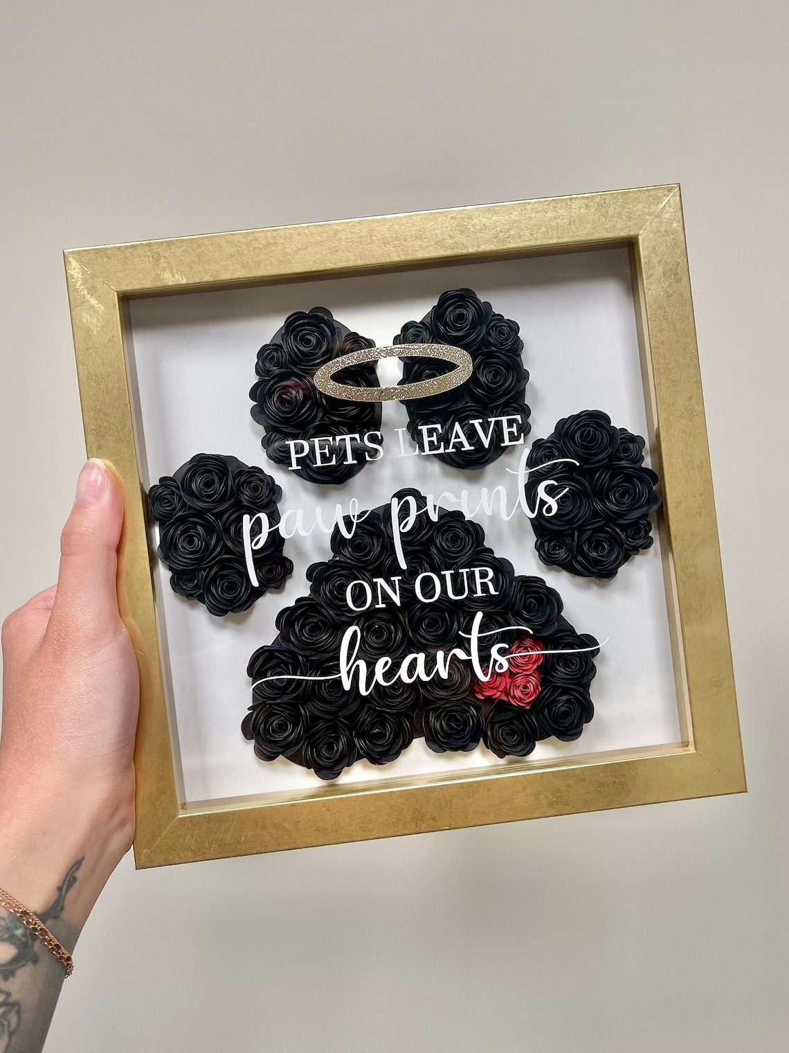 Paw Print Shadow Box, Pet Memorial Box, Custom Pet Gift, Paper Flowers ...