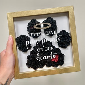 Paw Print Shadow Box, Pet Memorial Box, Custom Pet Gift, Paper Flowers ...