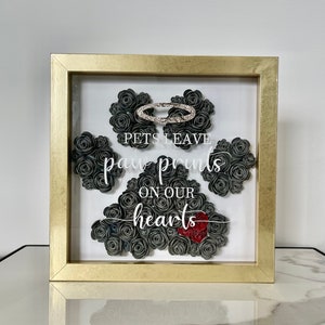 Paw Print Shadow Box, Pet Memorial Box, Custom Pet Gift, Paper Flowers ...