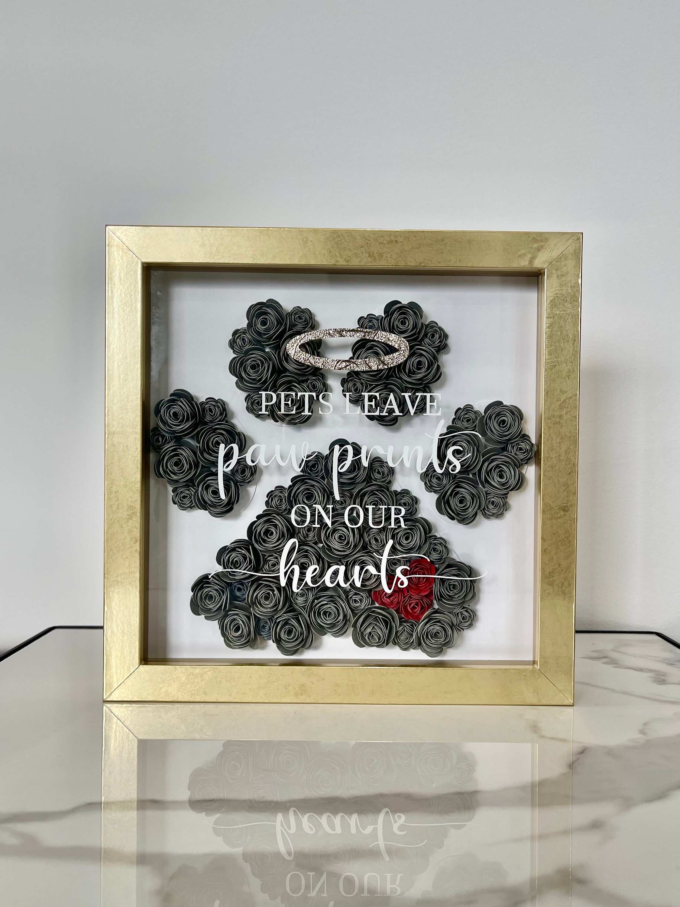 Paw Print Shadow Box, Pet Memorial Box, Custom Pet Gift, Paper Flowers ...