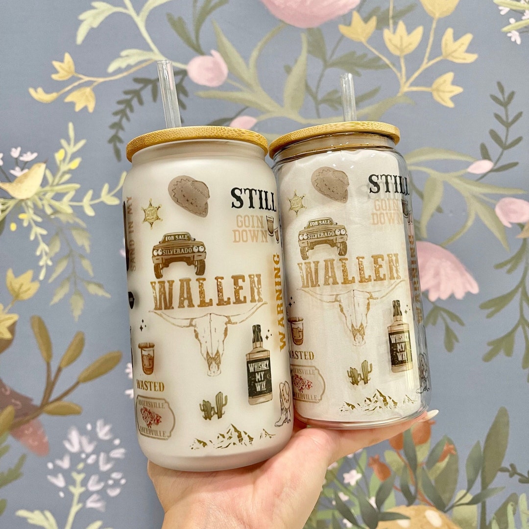 Wallen Cup, 16oz Frosted Glass Can, 16oz Clear Glass Can, Morgan Wallen ...