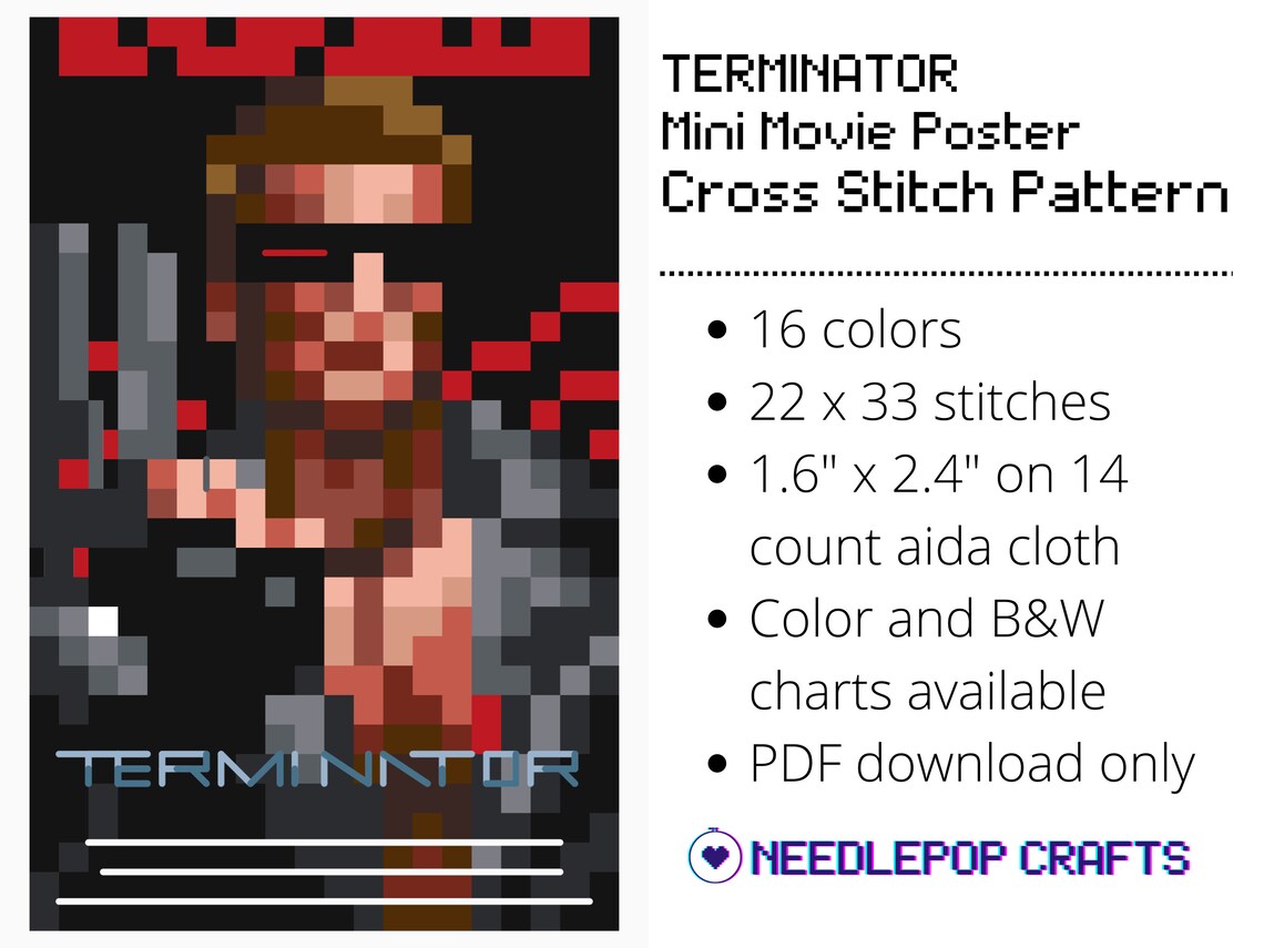 TERMINATOR Mini Movie Poster Cross Stitch Pattern PDF Download - Etsy