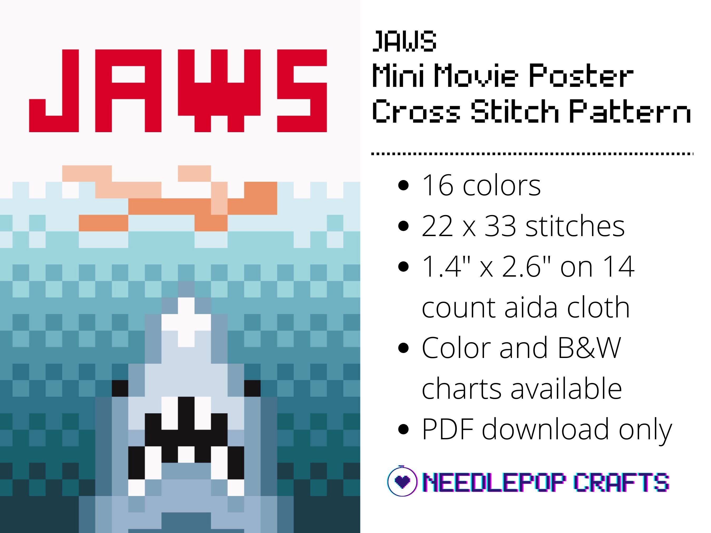 JAWS Mini Movie Poster Cross Stitch Pattern PDF Download - Etsy