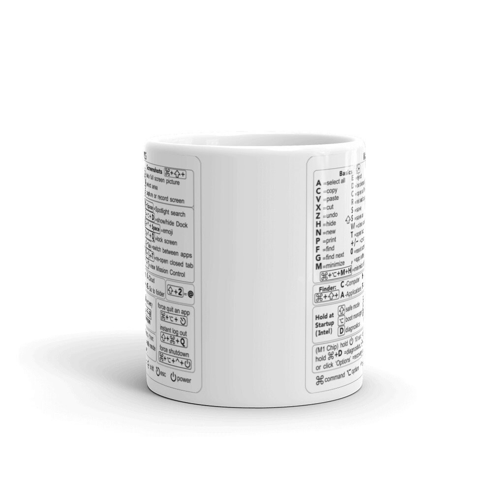 Mac Mug, Mac OS Shortcuts Cheat Sheet Mug, Apple Cheat Sheet, Mac OS ...