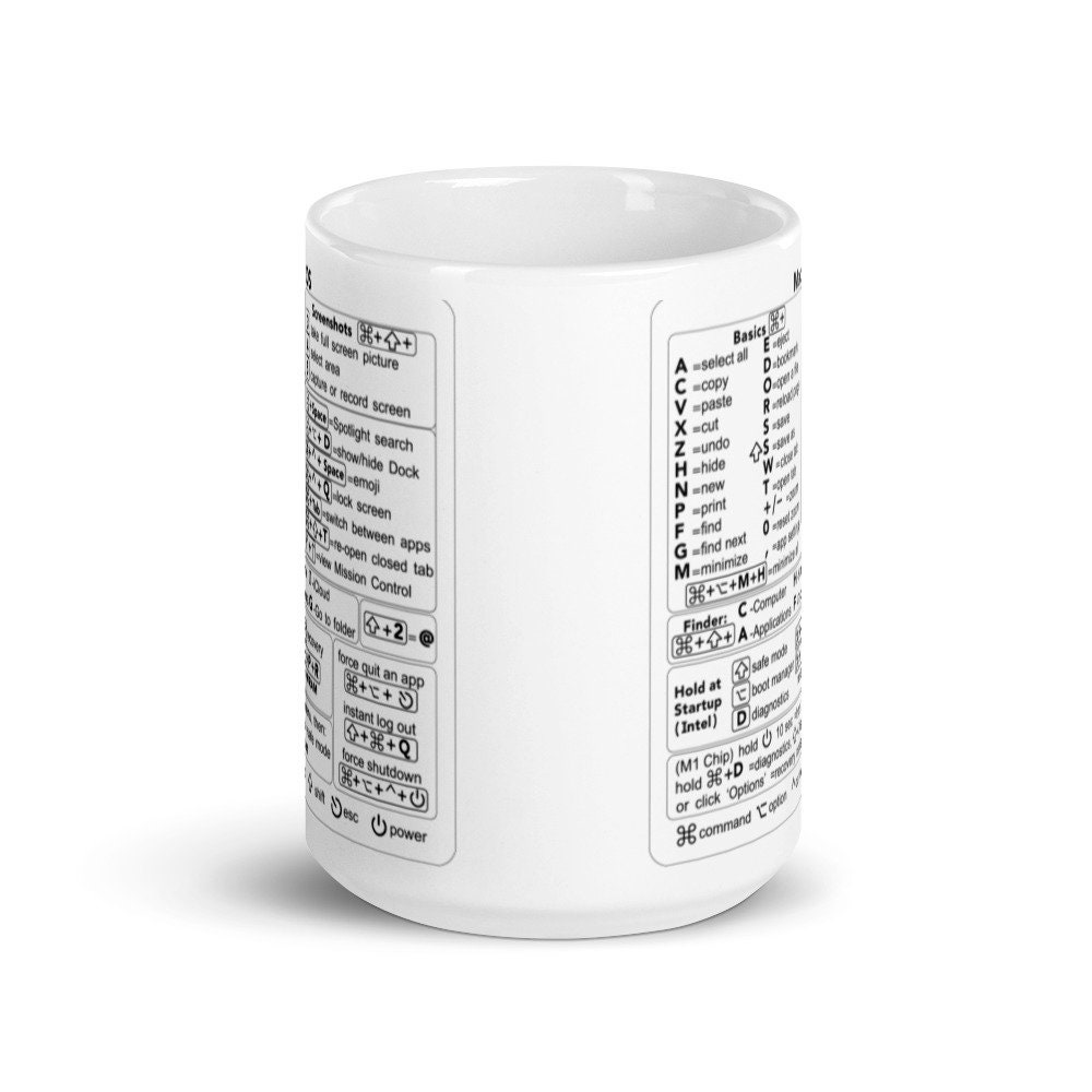 Mac Mug, Mac OS Shortcuts Cheat Sheet Mug, Apple Cheat Sheet, Mac OS ...
