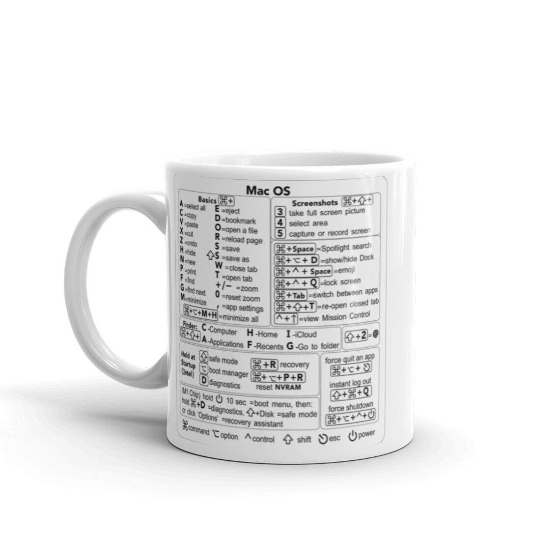 Mac Mug, Mac OS Shortcuts Cheat Sheet Mug, Apple Cheat Sheet, Mac OS ...