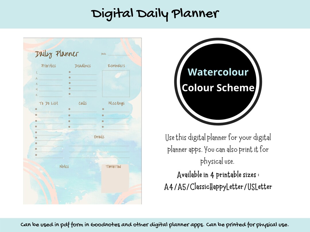 Daily Digital Planner | Watercolour Theme | Goodnotes, iPad & Android ...