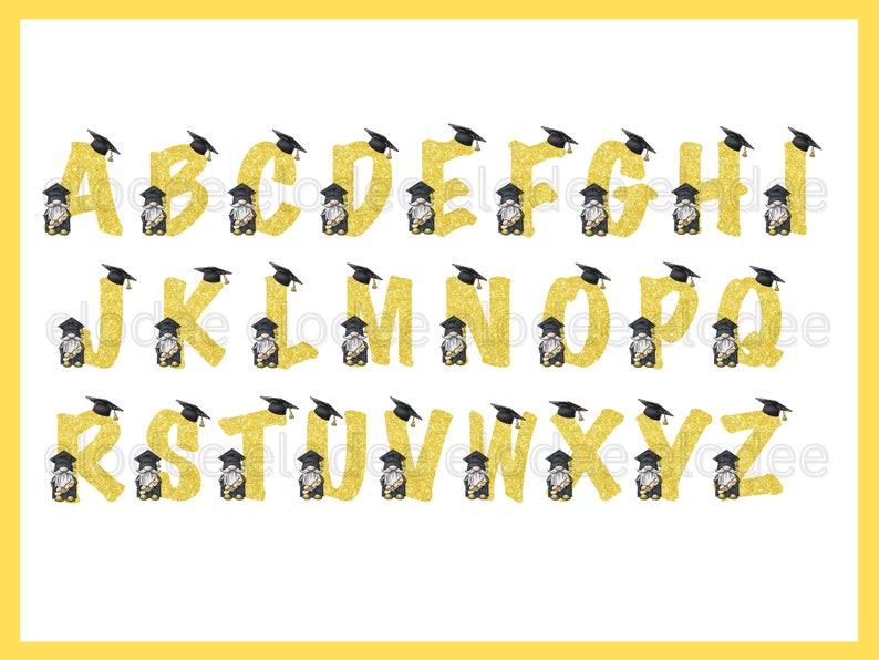 Graduation Gnome Alphabet Clip Art Sublimation PNG Letters - Etsy