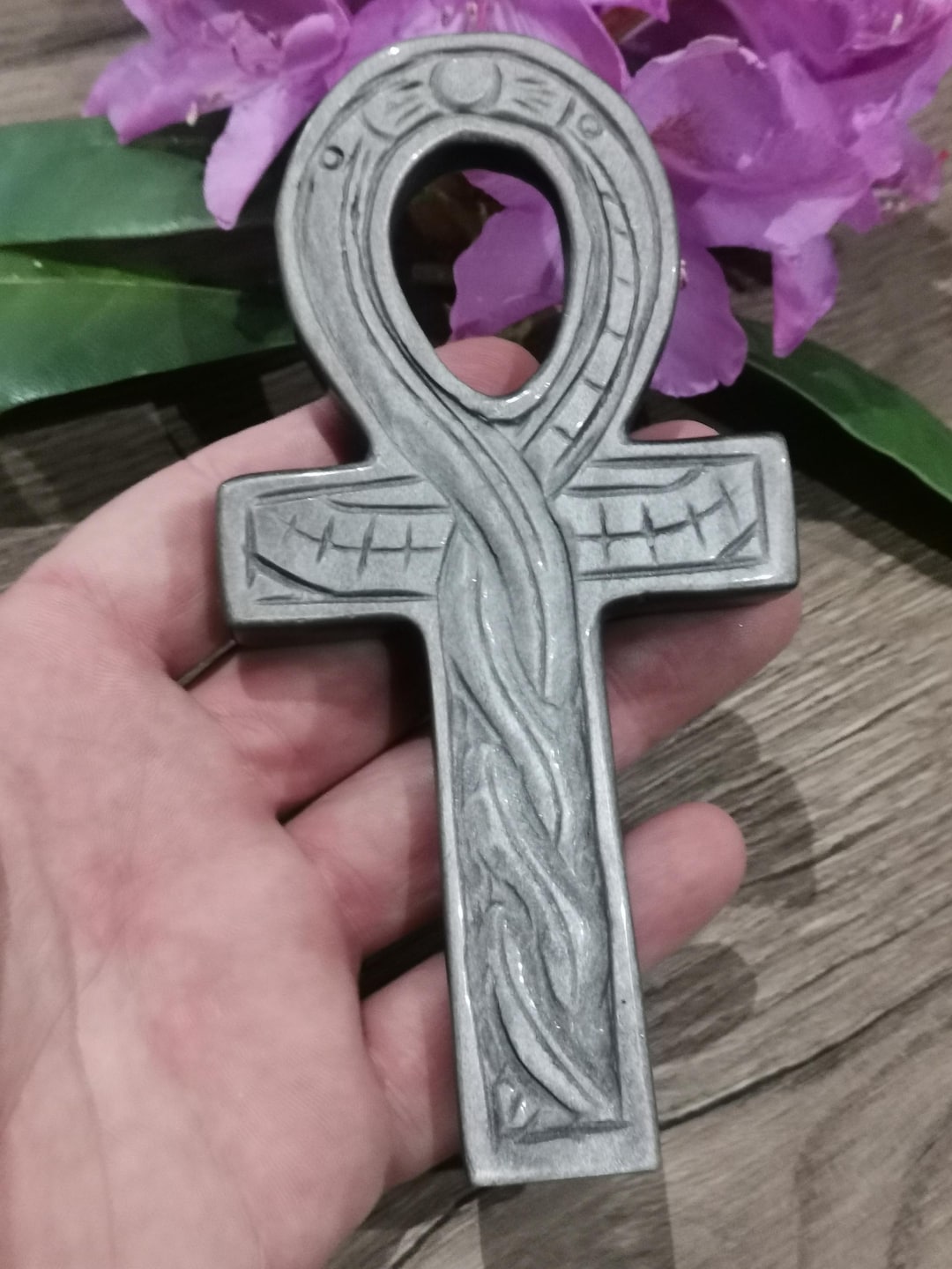 Ankh Cross, Engraving in Silver Obsidian From Mexico, Natural Stone - Etsy