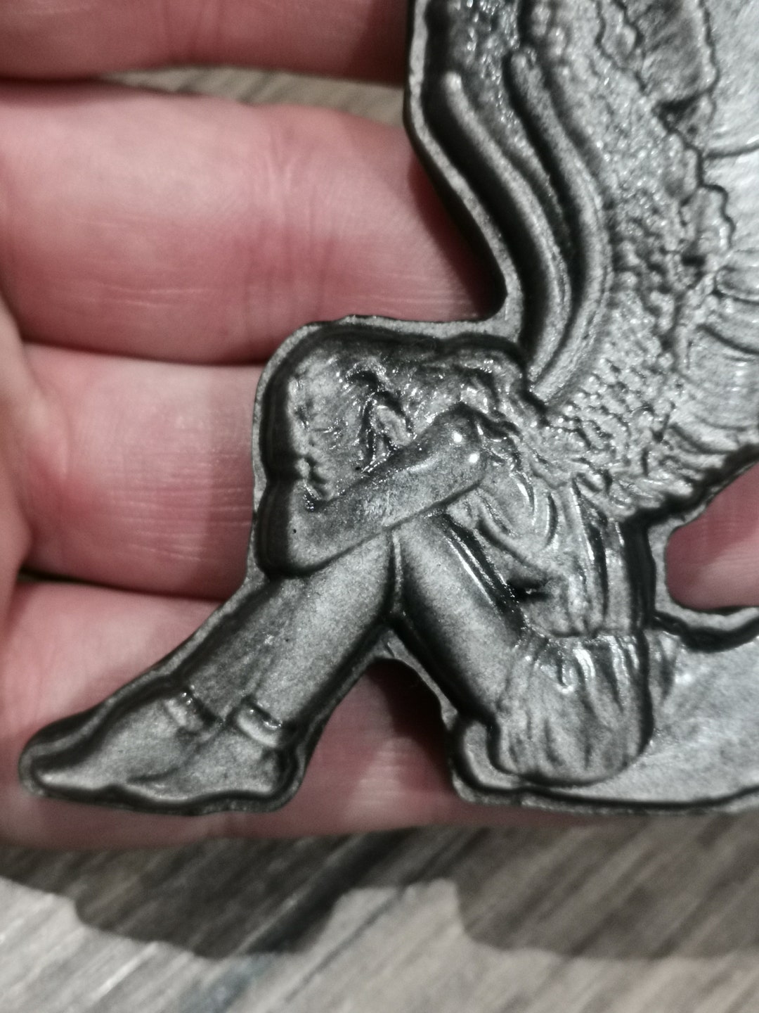 Crying Angel / Fallen Angel, Sculpture, Engraving on Silver Obsidian - Etsy