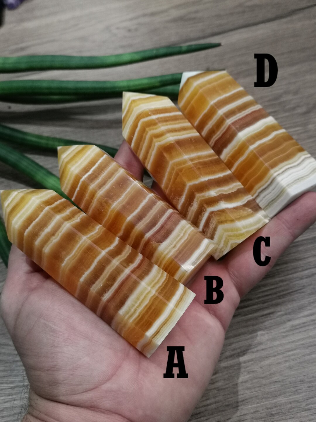 Honey Yellow Calcite With Band, Tower, Collectible Obelisk / Healing ...