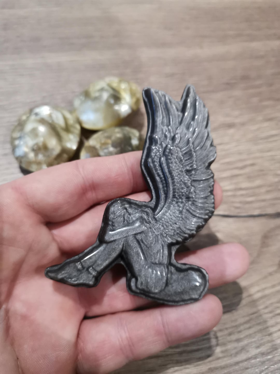 Crying Angel / Fallen Angel, Sculpture, Engraving on Silver Obsidian - Etsy