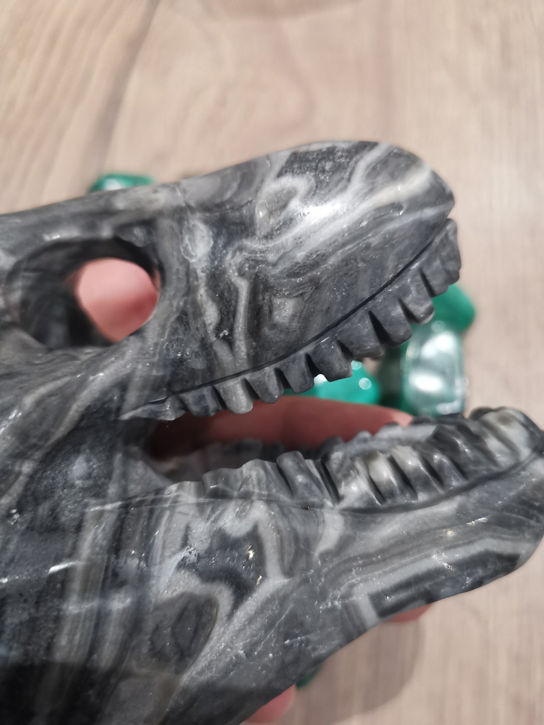 Tyrannosaurus Skull in Gray Jasper, Sculpture Statue 958 Grams Crystal ...