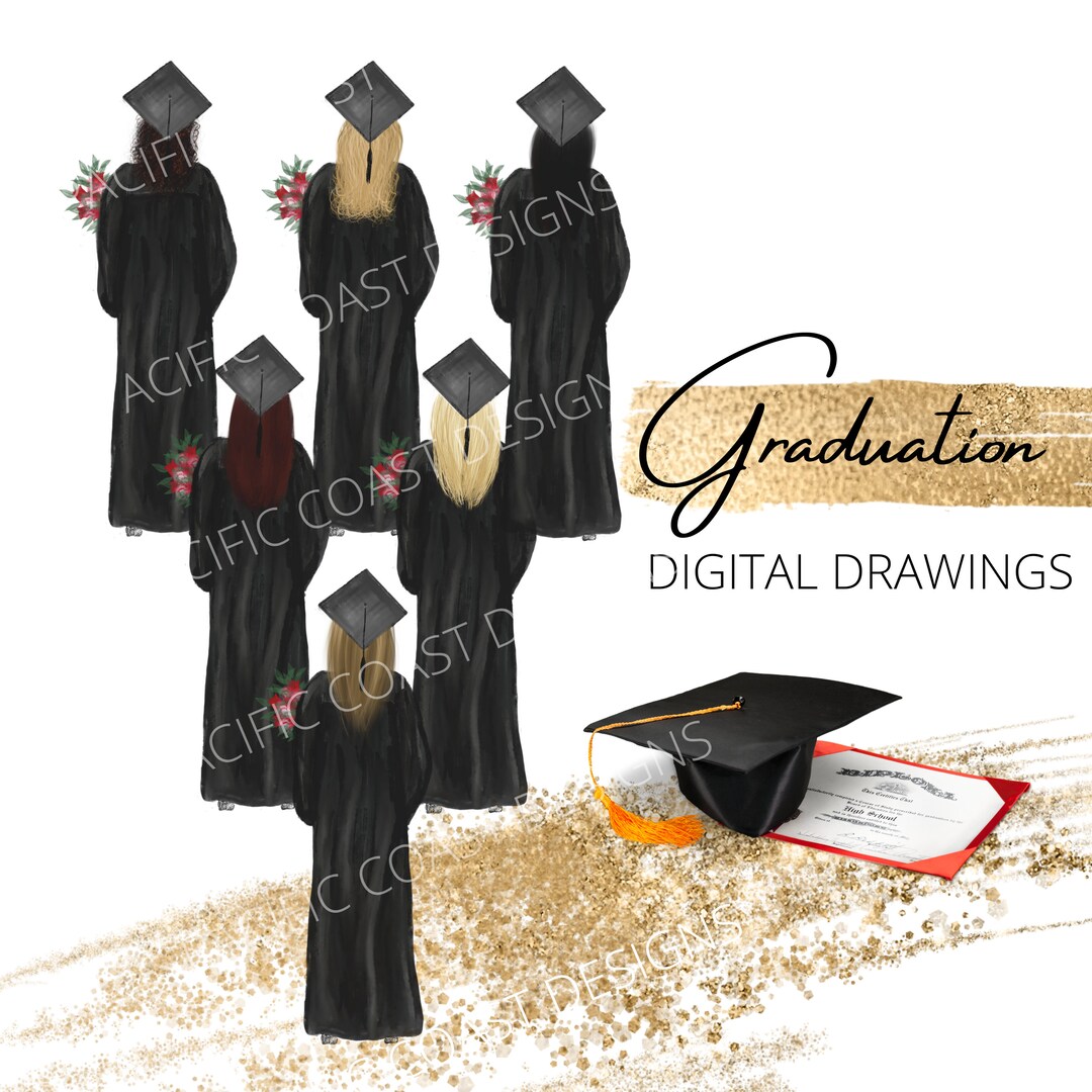 High Resolution Graduation Girl Digital Drawings Fly DIY Projects - Etsy