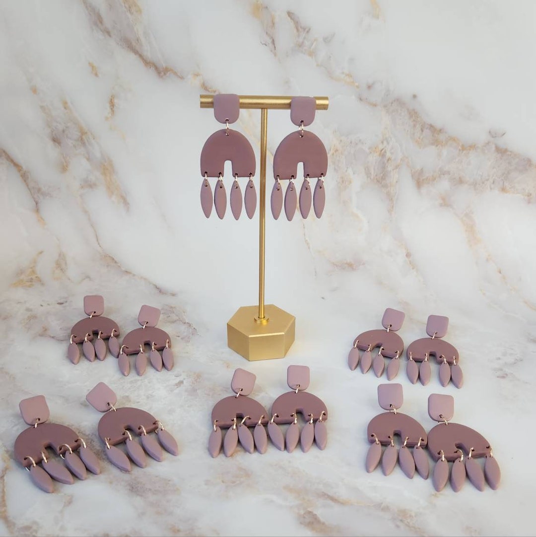 Two Toned- Lavender Polymer Clay, Drop Earrings. Rose Gold ...