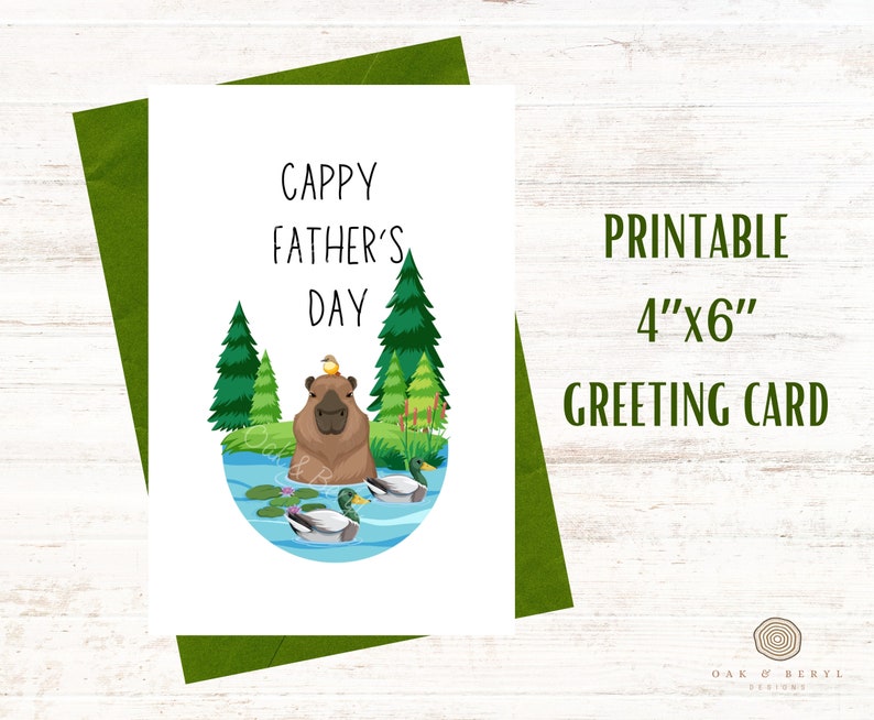 Father's Day Capybara Greeting Card| Cappy Father's Day Card| Capybara ...