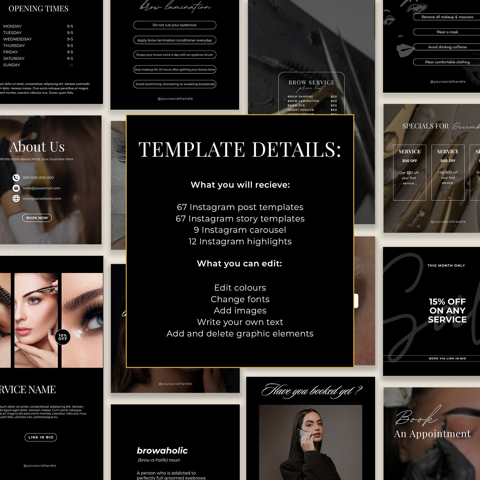 150 Brow Tech Templates ,brow Lamination Template, Brow Tint Template ...