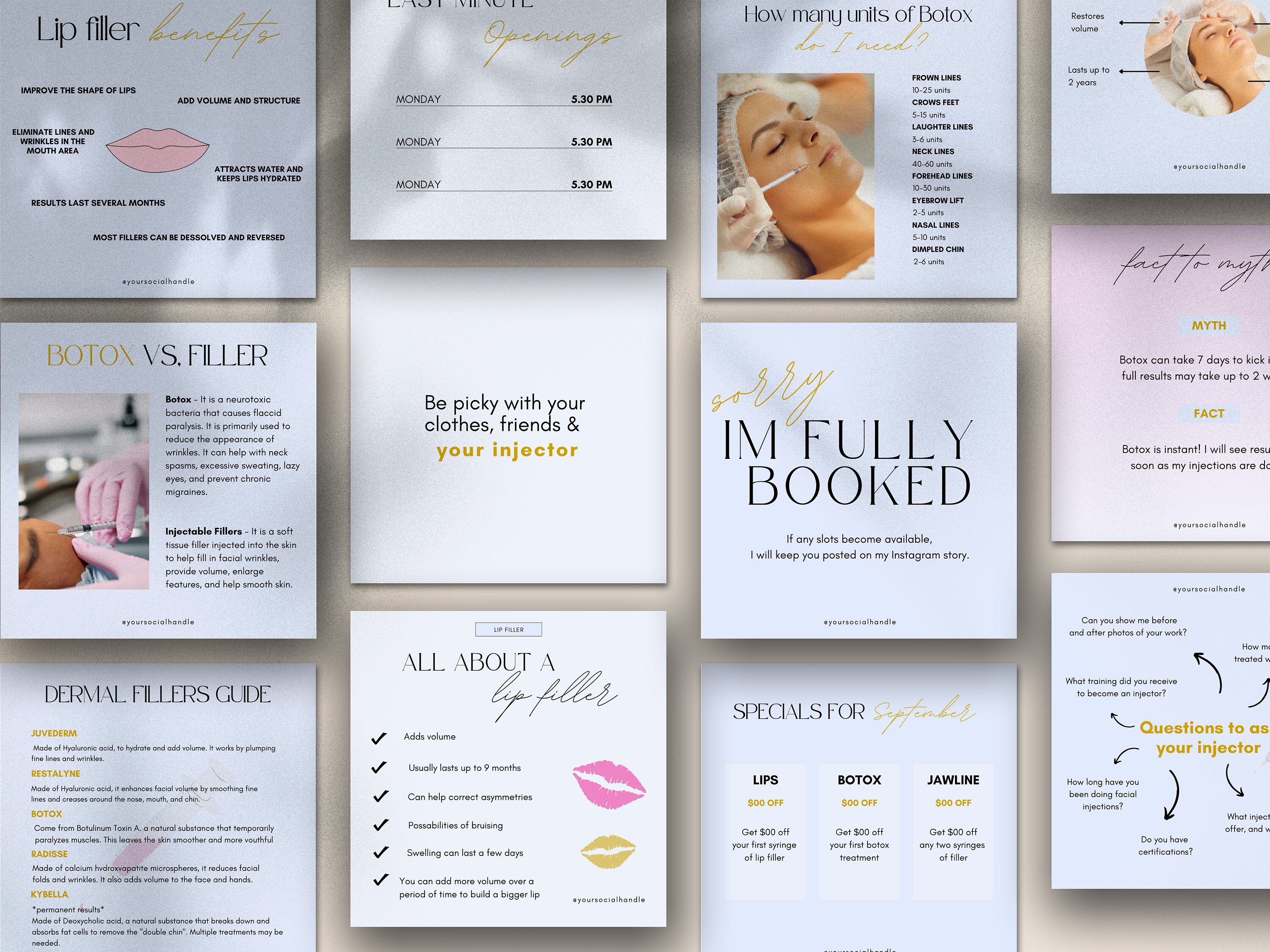 90 Botox and Filler Instagram Post Templates Blue and Gold - Etsy