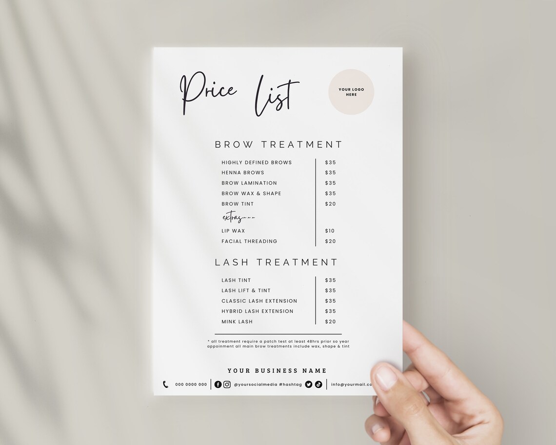 Beauty Price List Template Small Business Price List - Etsy