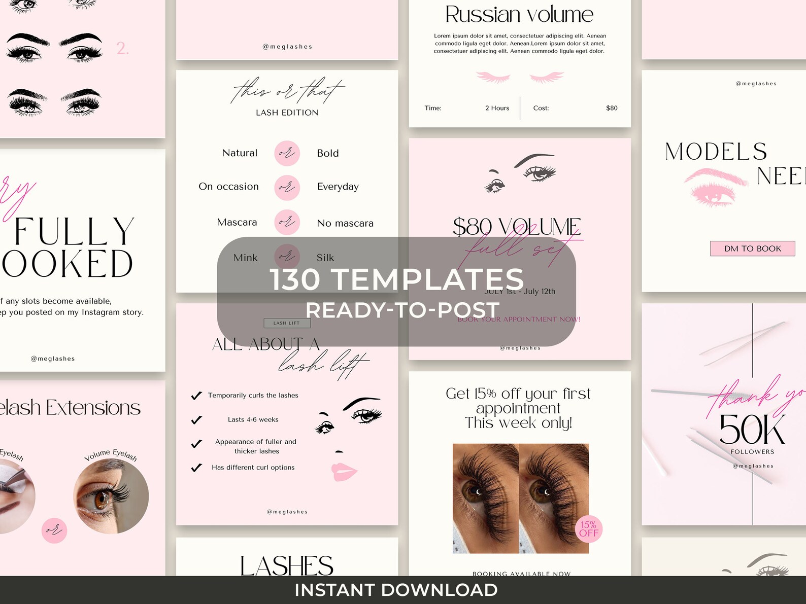 130 Pink Lash Tech Instagram Post Templates, Lash Artist Content , Lash ...