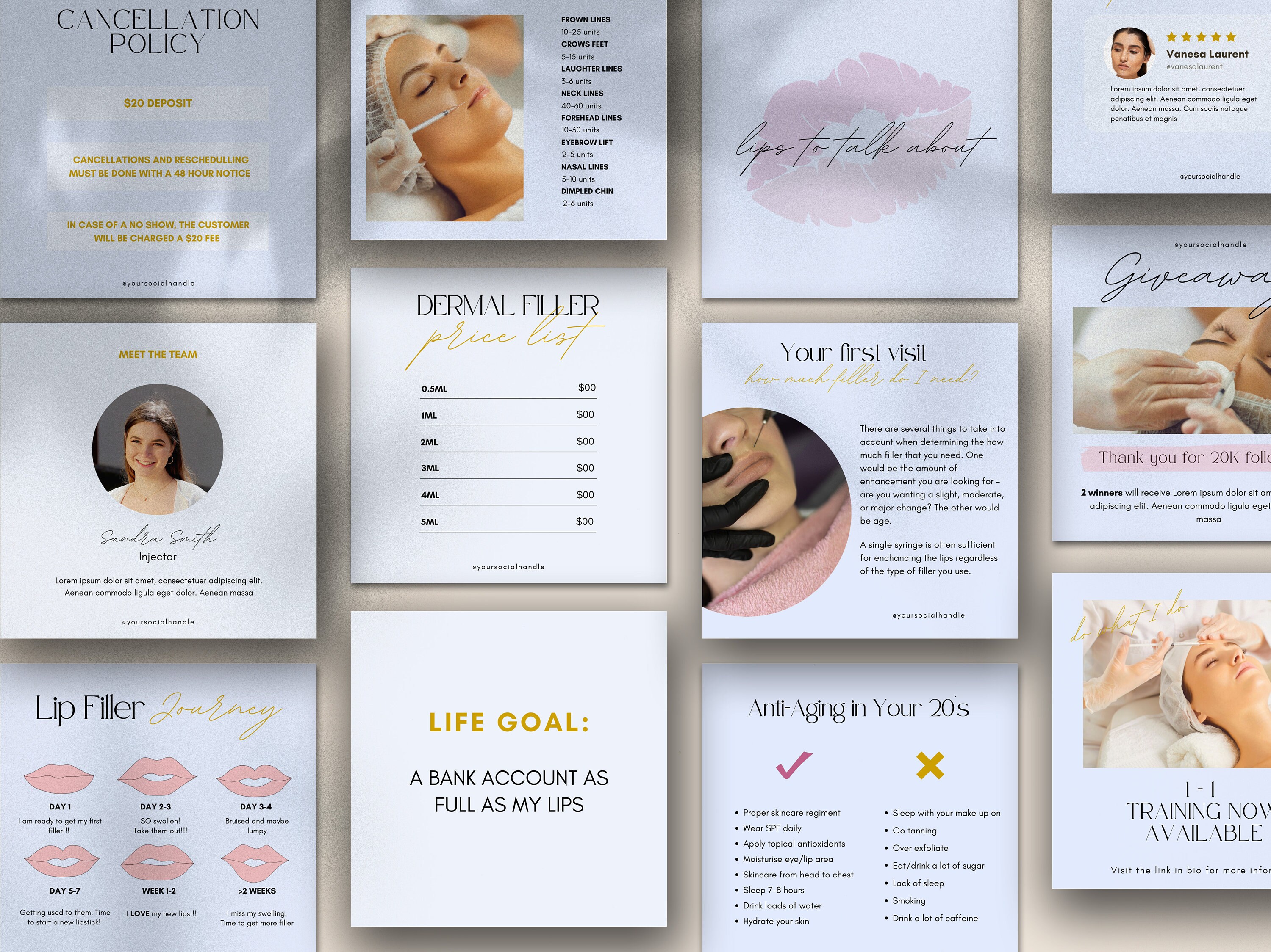 90 Botox and Filler Instagram Post Templates Blue and Gold - Etsy