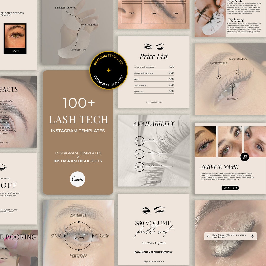 Lash Tech Beige Instagram Post Templates, Lash Artist Templates, Lash ...
