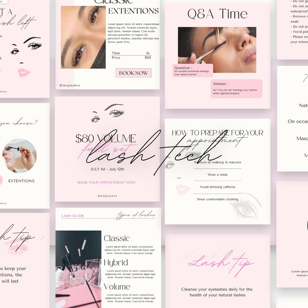130 Pink Lash Tech Instagram Post Templates, Lash Artist Content , Lash ...
