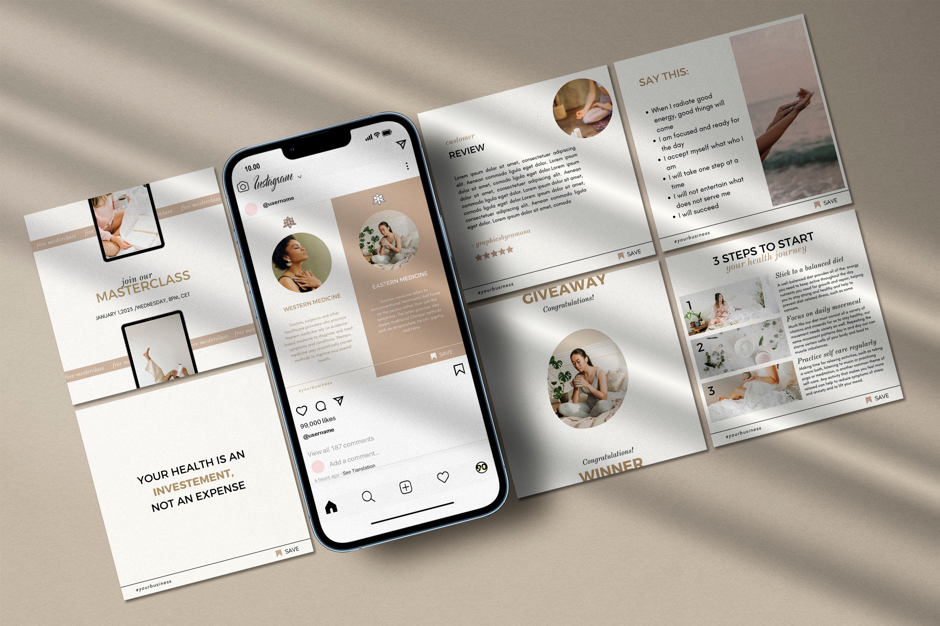 Health and Wellness Instagram Templates Neutral Canva - Etsy