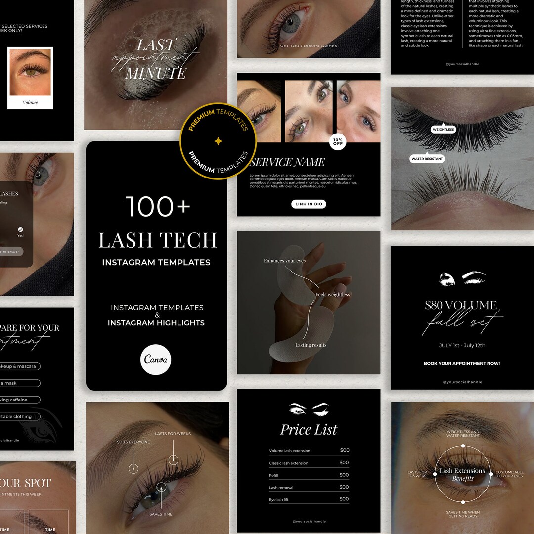 Lash Tech Instagram Post Templates, Lash Artist Post Templates, Lash ...