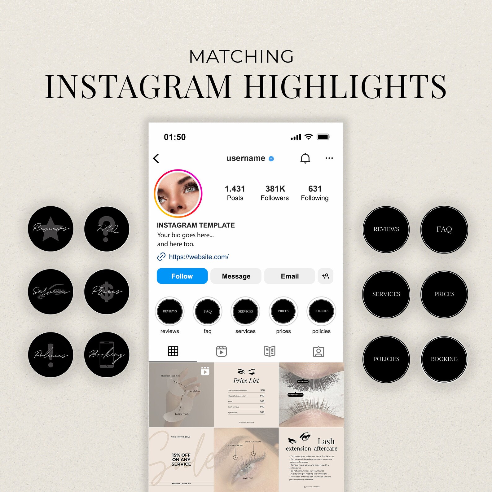Lash Tech Beige Instagram Post Templates, Lash Artist Templates, Lash ...