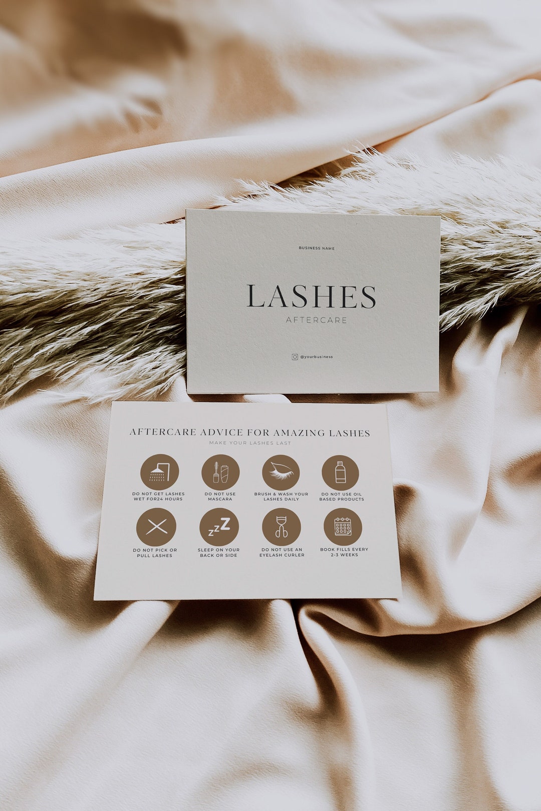 Lash Aftercare Card, Lash Instruction Cards , Brown Aftercare Eyelash ...