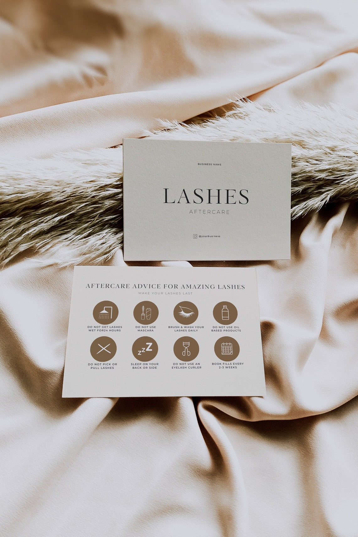 Lash Aftercare Card, Lash Instruction Cards , Brown Aftercare Eyelash ...