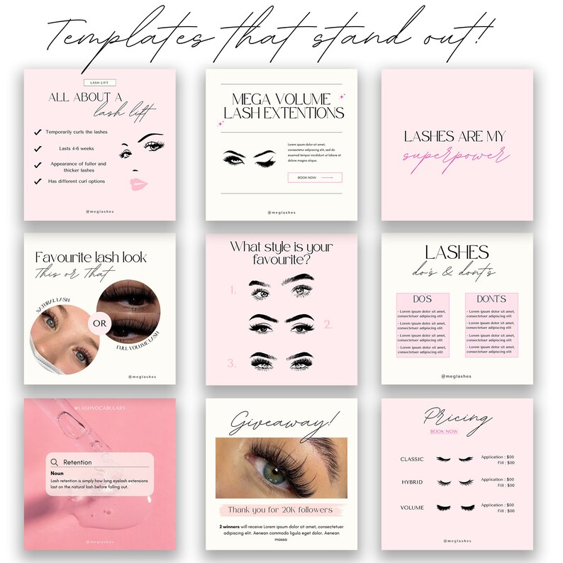130 Pink Lash Tech Instagram Post Templates Lash Artist - Etsy