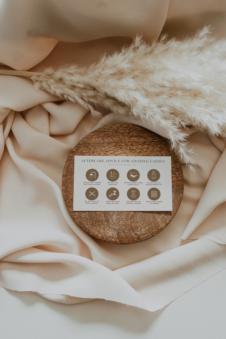 Lash Aftercare Card, Lash Instruction Cards , Brown Aftercare Eyelash ...