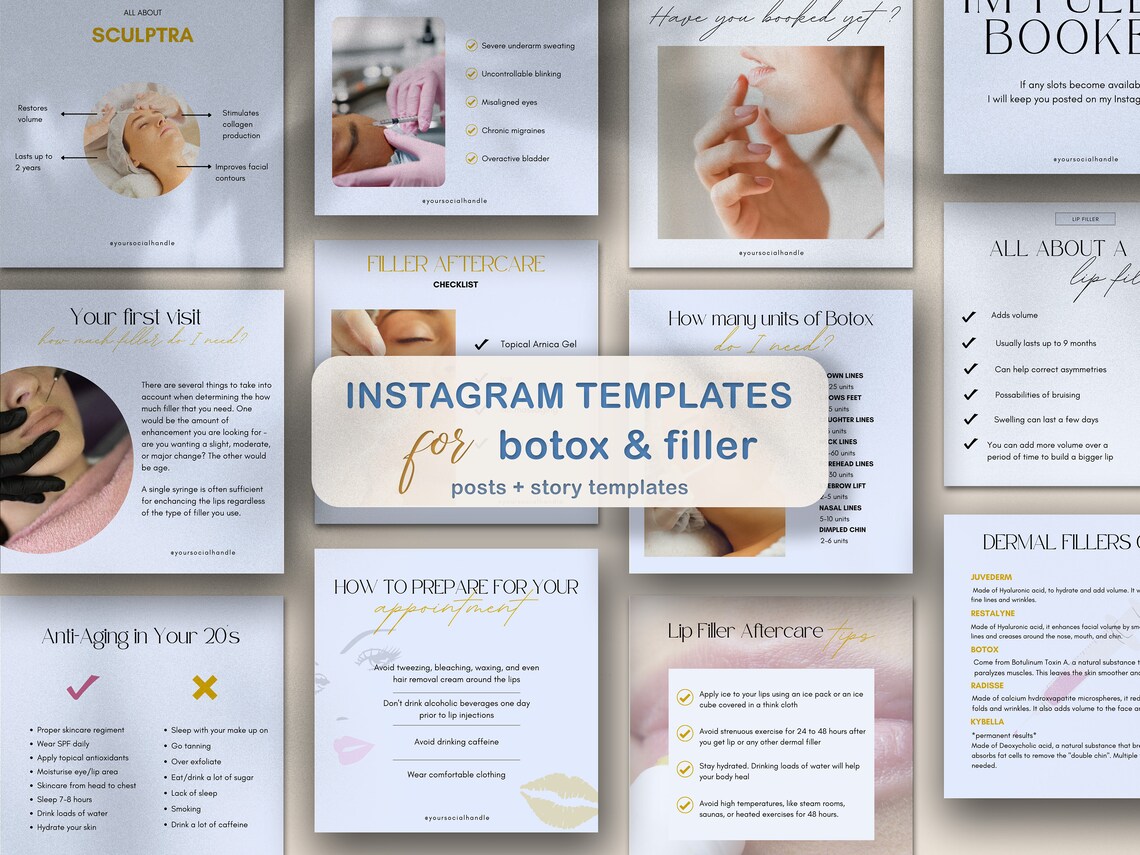 90 Botox and Filler Instagram Post Templates Blue and Gold - Etsy