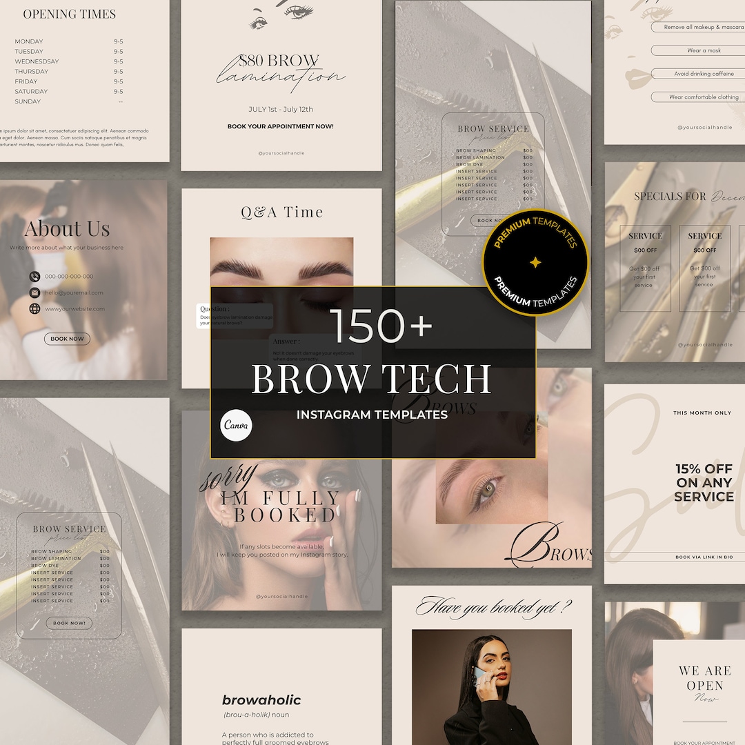 155 Brow Tech Instagram Templates, Beige Brow Artist Instagram Posts ...