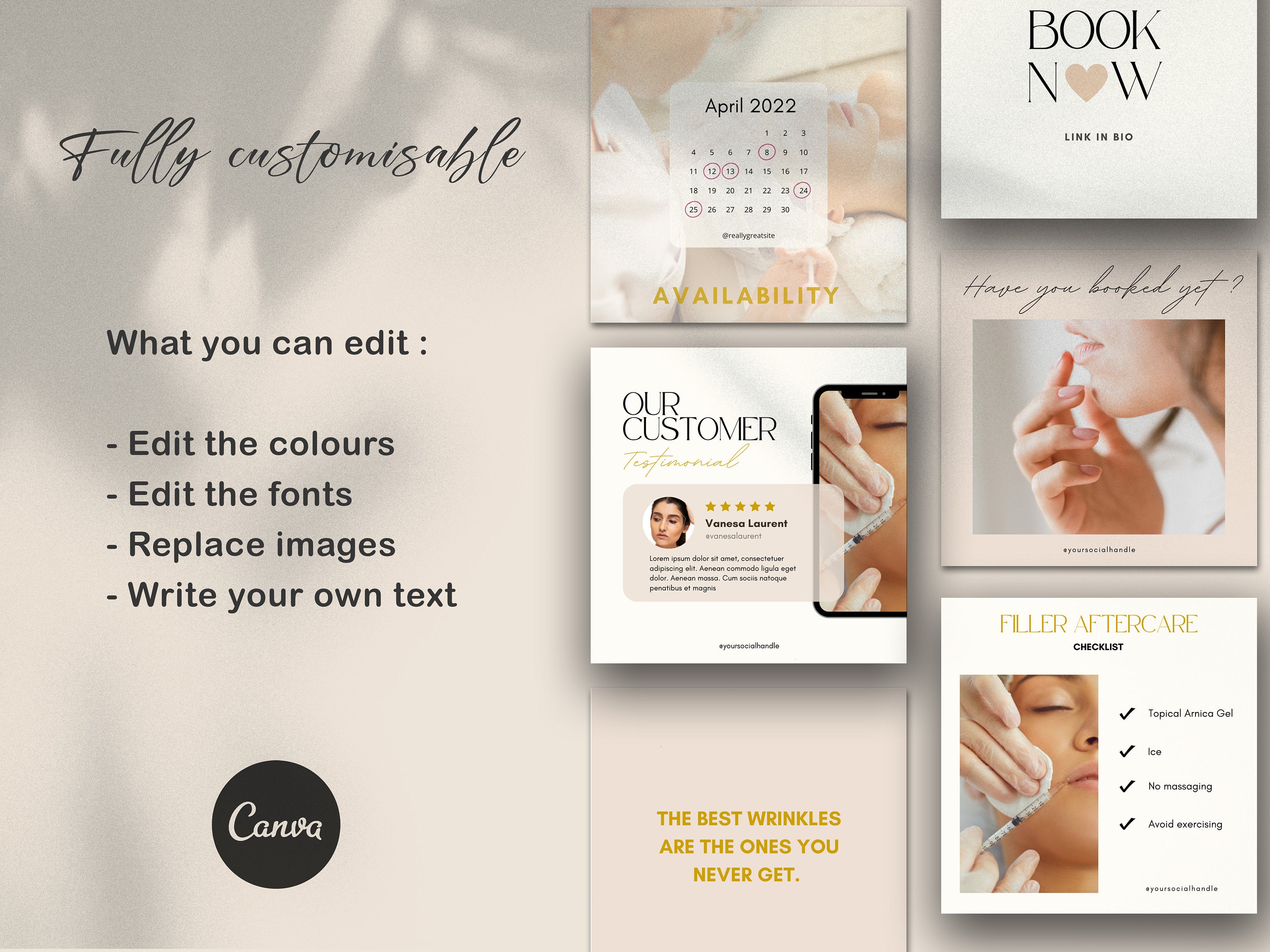 Neutral Botox and Filler Instagram Post Templates Canva Botox - Etsy
