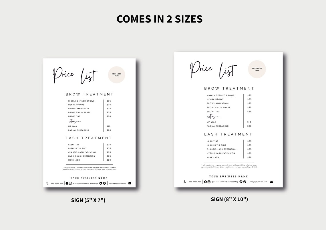 Beauty Price List Template Small Business Price List - Etsy