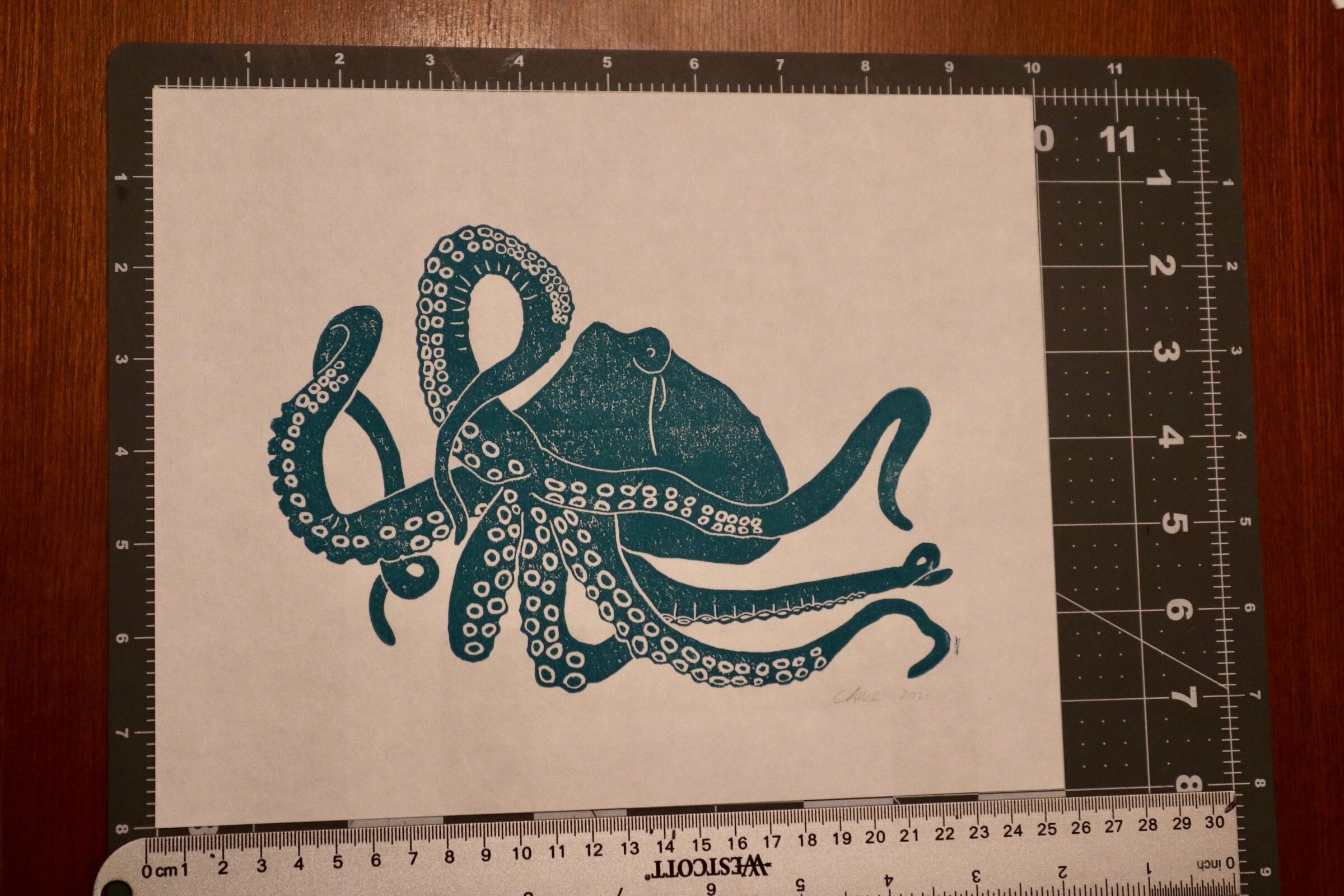 Octopus Linocut Print 8 X 10 Unframed - Etsy