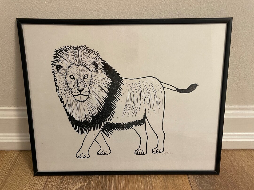 Lion Linocut Print | 8 X 10 | Unframed - Etsy
