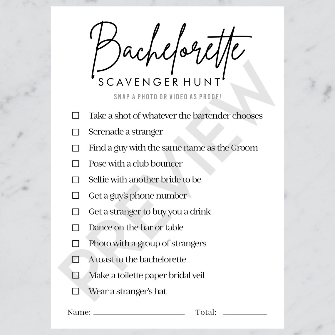 Bachelorette Scavenger Hunt Game | Modern/minimalist | Newlywed Wedding ...
