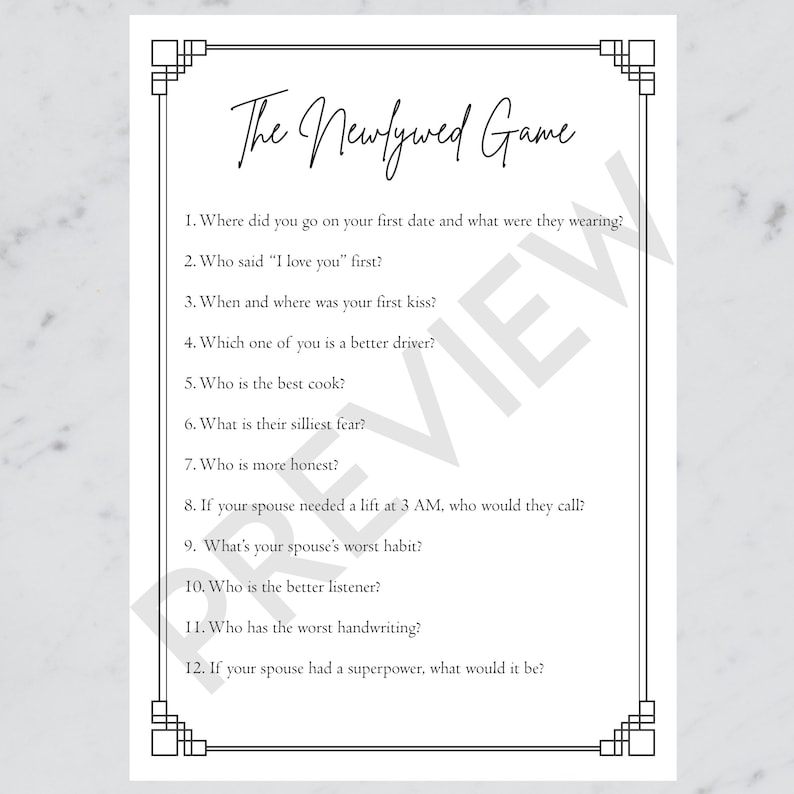 The Newlywed Game for Wedding, Party, Reception, Anniversary | 5x7 ...
